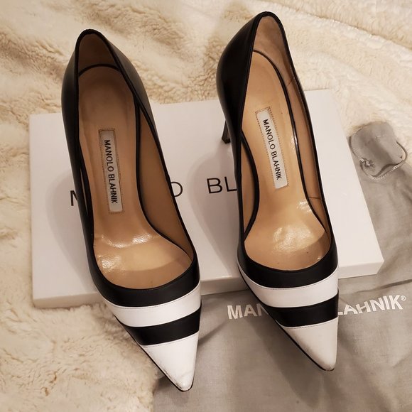 Manolo Blahnik | Shoes | Black And White Manolo Blahnik Stiletto Heels ...